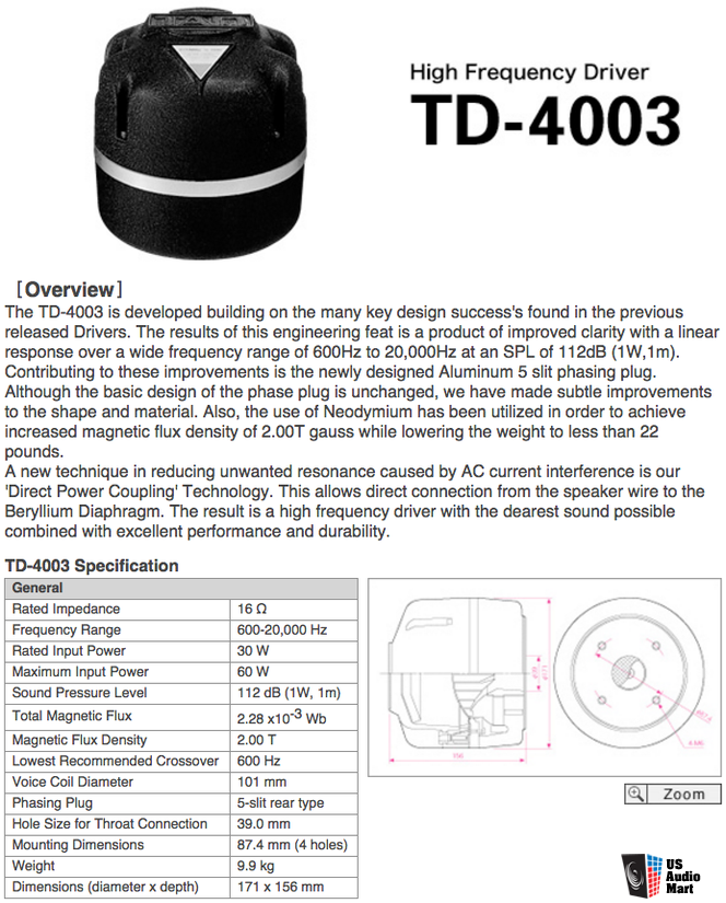 Pair TAD TD-4003 TD4003 Drivers for Exclusive 2404 Speaker **Like New ...
