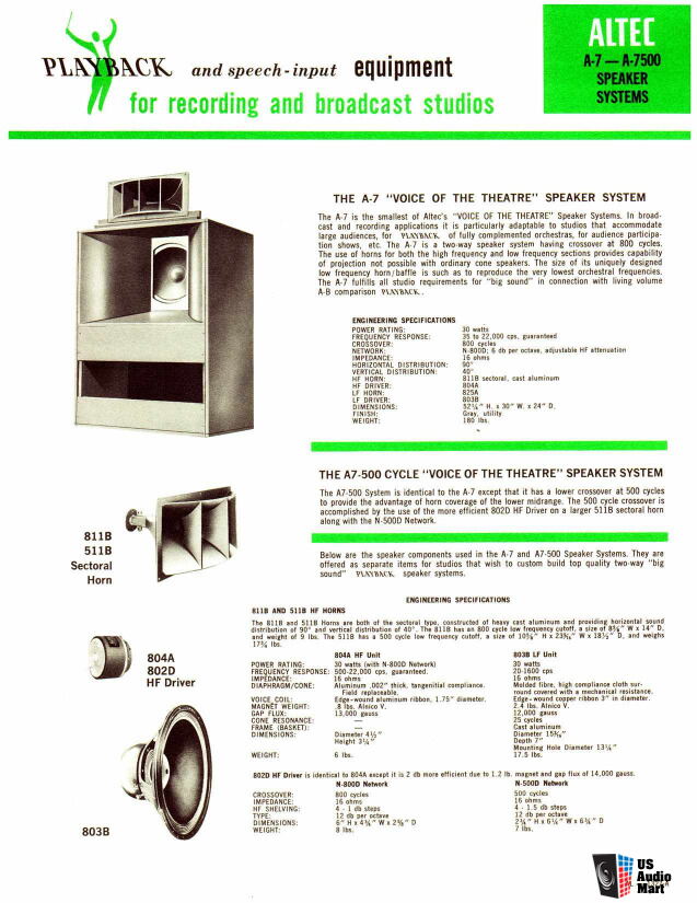 Altec A7-8 Original! 825 Enclosure + 803B LF + 807 HF + 811B Horn ...