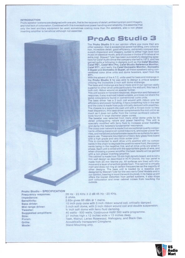 Proac Studio 3 Photo #1271015 - US Audio Mart