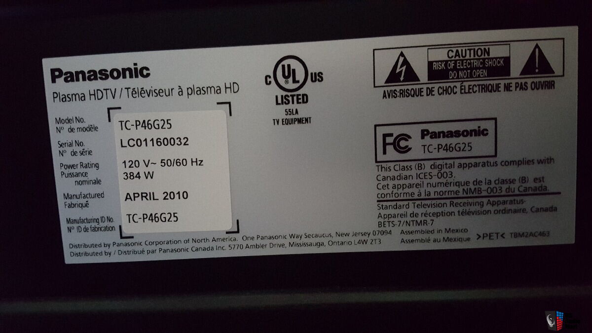 Panasonic 46" Plasma 1080P TV. Model number TC-P46G26 Photo #1330067 ...