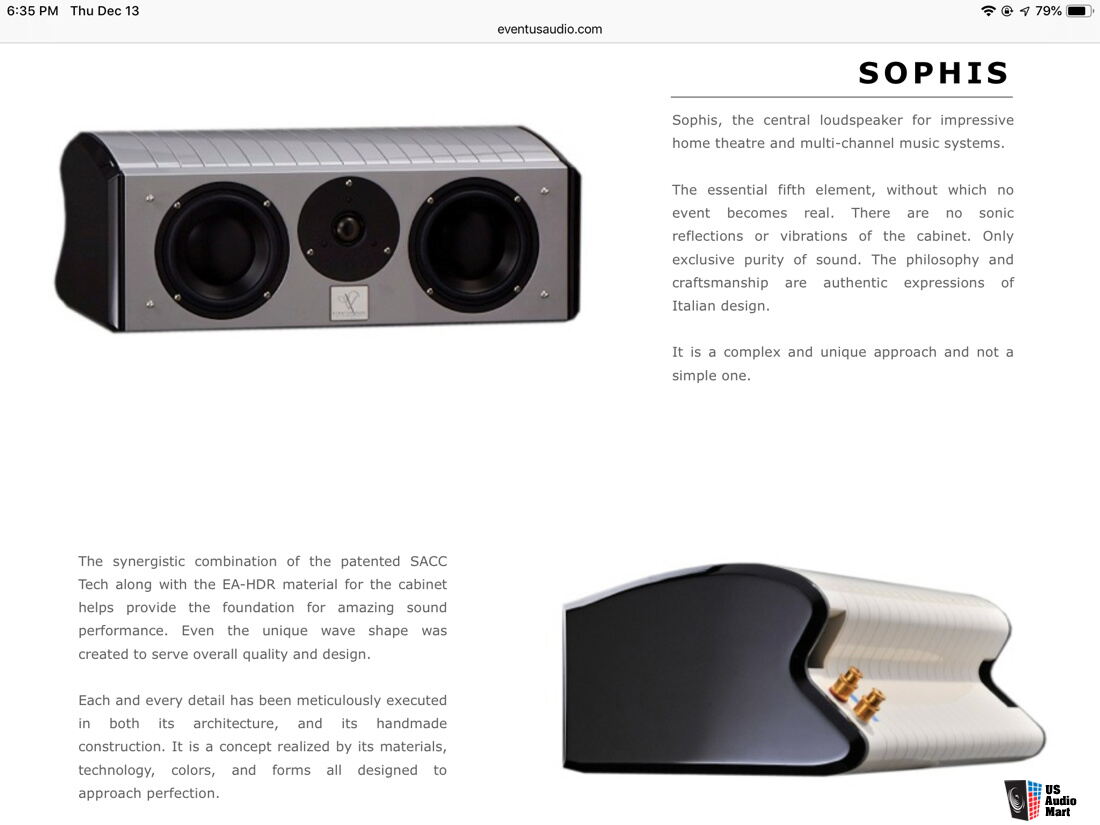 Eventus Audio Sophis center loudspeaker * New For Sale - US Audio Mart