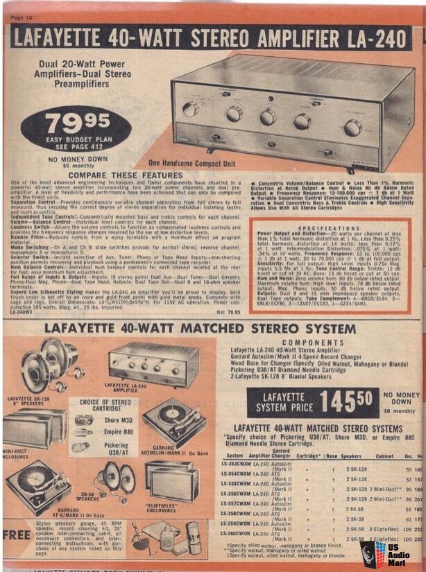 LaFayette LA-240 Stereo Tube Amplifier & LaFayette LT-80B AM/FM Tube ...