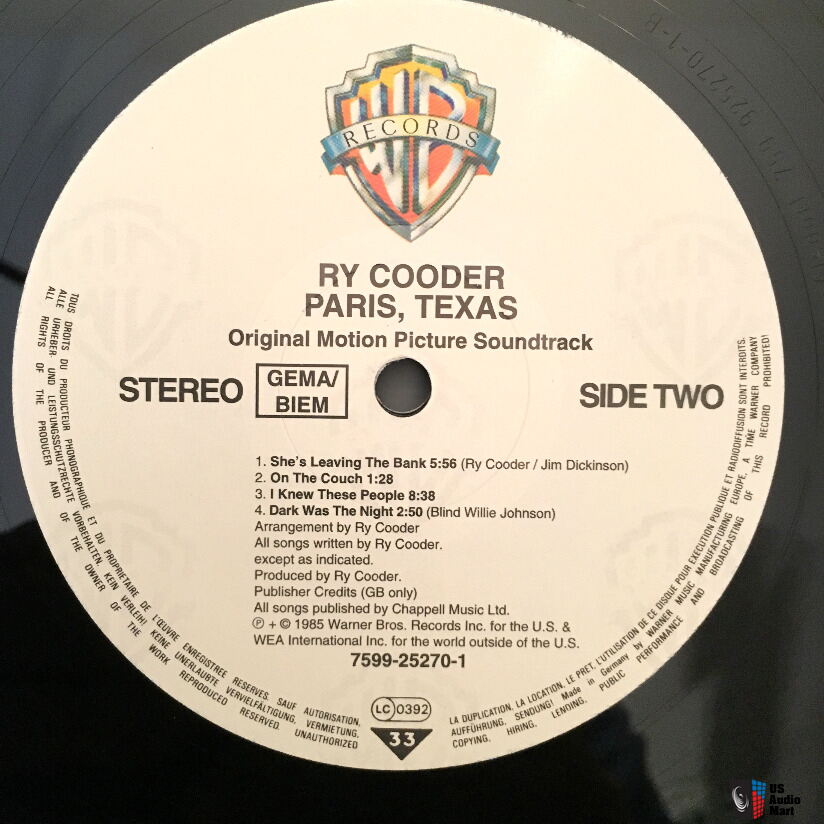 Ry Cooder "Paris Texas" Soundtrack (1997) WEA Germany 180g BG Mastering ...