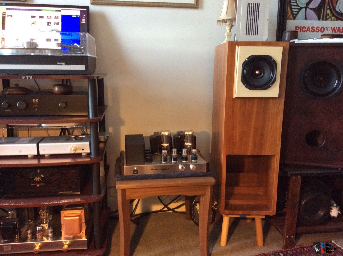 6.5" alnico driver full range in custom cabinets. Beautiful back loaded ...