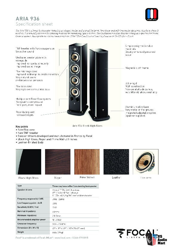 Focal Aria 936 Speakers. Black High Gloss, Like New Photo #2572819 - US ...