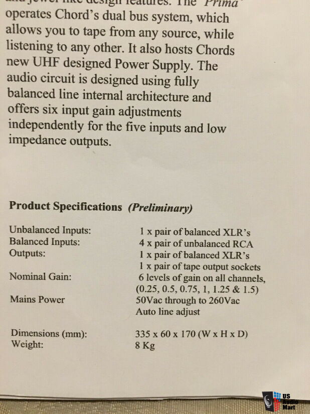 Chord Electronics Prima Preamplifier MINT Photo #3144308 - US Audio Mart