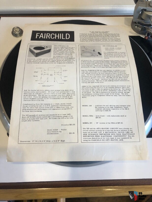 Fairchild 412 Turntable Photo #3161094 - US Audio Mart