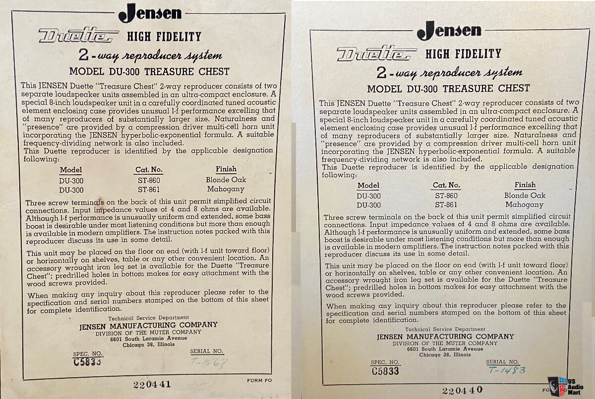 Pristine pair Jensen Duette Treasure Chest reproducers DU-300 built ...