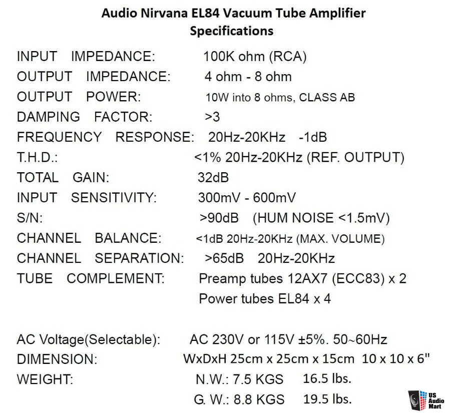 Audio Nirvana EL84 Ultralinear Vacuum Tube Integrated Amplifier ...