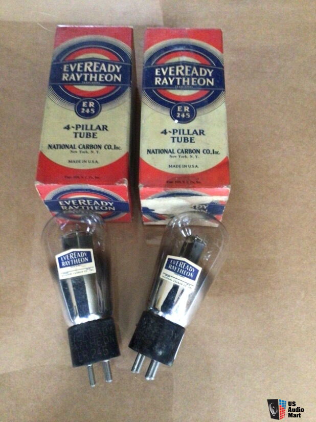 NOS Pair Raytheon box plate 45 (245) Etched Base Globe Audio Tubes For ...