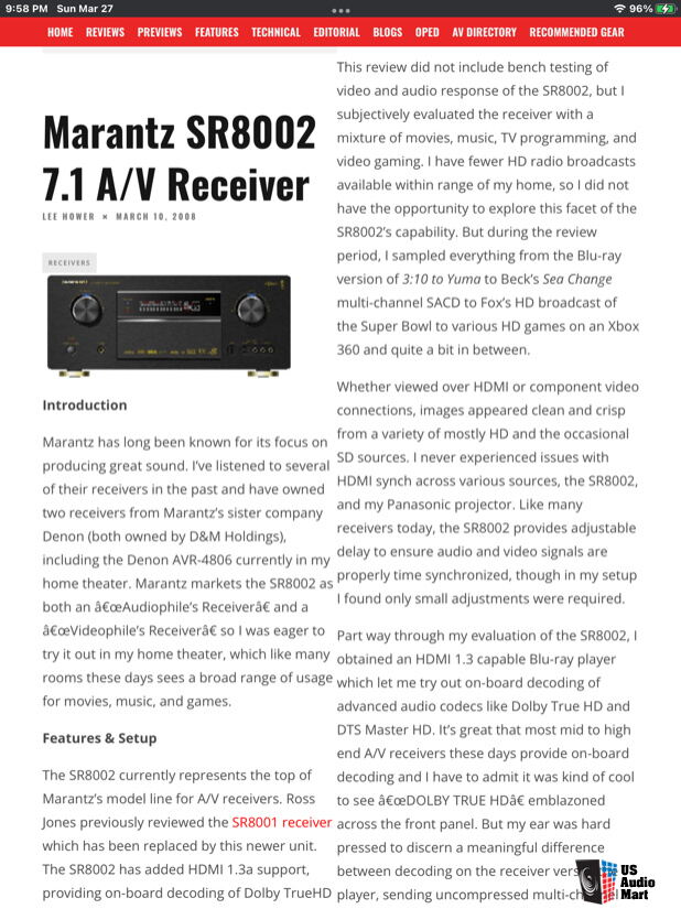 Marantz SR8002 125 watt THX receiver Photo #3782153 - US Audio Mart