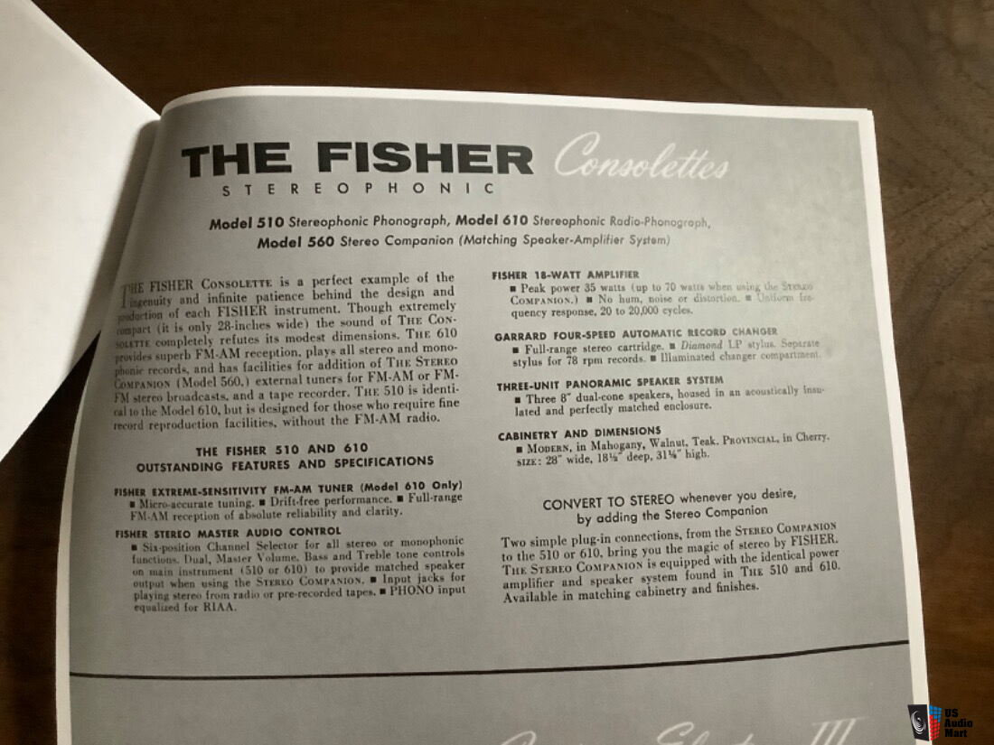 Fisher Consolette 610 w/matching Speaker AM/ FM Phonograph Tube Console ...