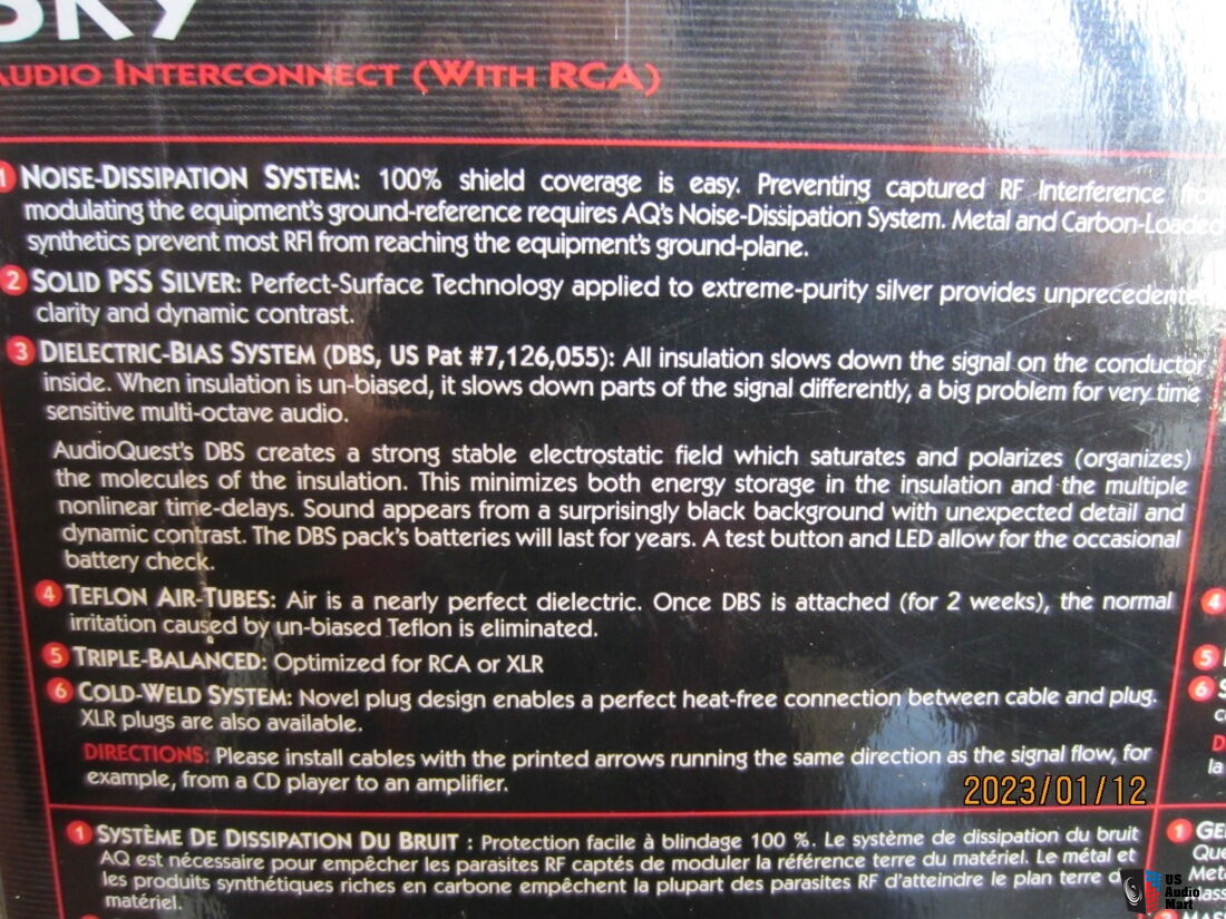Audioquest Sky RCA 1.5 Meter Pair Pure Silver Audio Interconnect PSS ...
