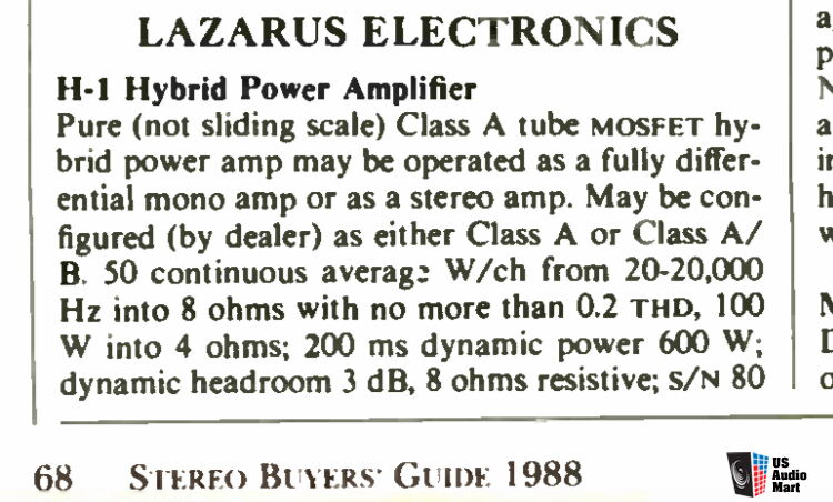 Lazarus H1 Hybrid Amplifier Class A Photo #4446131 - US Audio Mart