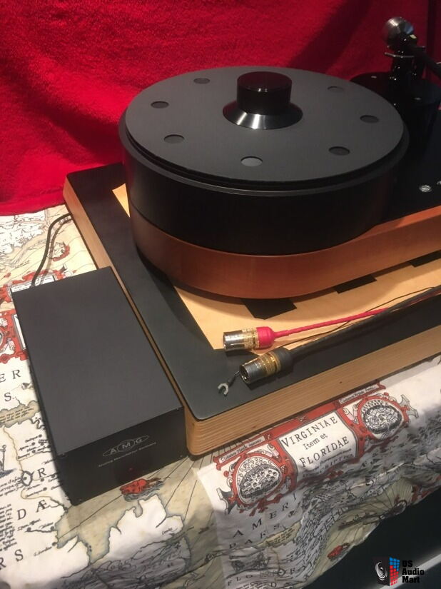 AMG Viella V12 turntable with custom cherry skirt and AMG's 12J12 ...