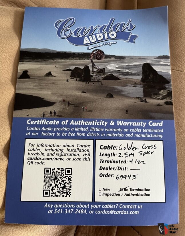 Cardas Golden Cross 2.5-M Speaker Cables with Certificate/Warranty ...