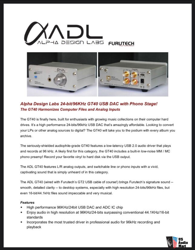 ADL Furutech GT40 USB DAC Phono stage Photo #4600143 - US Audio Mart