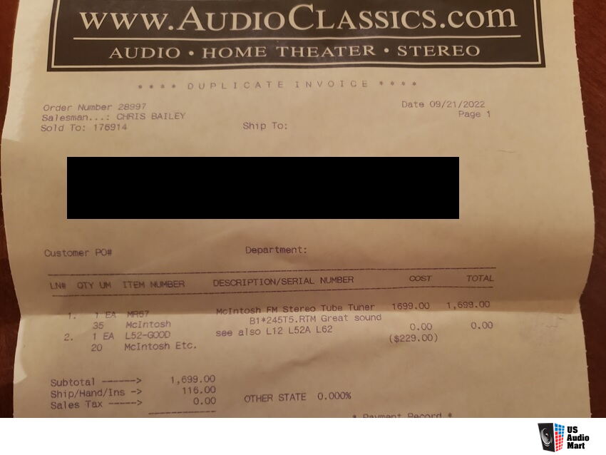 McIntosh MR 67 FM Stereo Tube Tuner Excellent Conditions (Modafferi Mod ...
