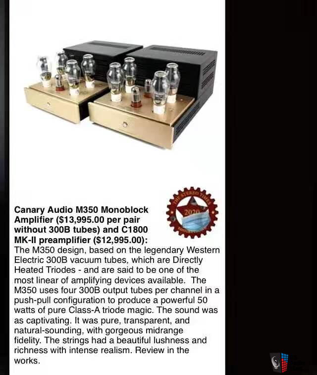 Canary Audio M350 Monoblock Tube amplifier Photo #4713602 - US Audio Mart