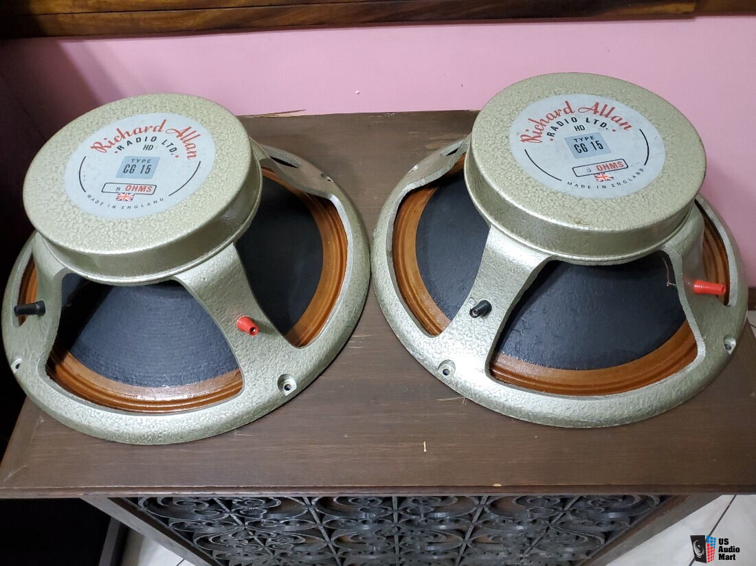 Richard Allan CG15 8ohm 15" Bass Speaker Woofer Pair in Original Box ...