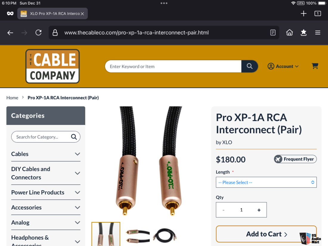 XLO Electric Pro XP-1A RCA Interconnect Cable Pair - 1 meter 48 state ...