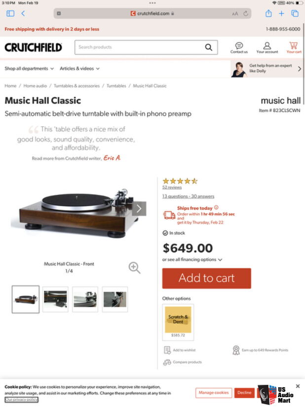 Music Hall Classic Turntable Photo #4941545 - US Audio Mart