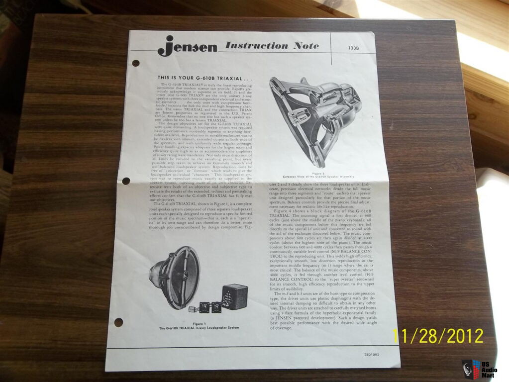 Jensen G-610B Triaxial Instruction sheet Photo #509149 - US Audio Mart