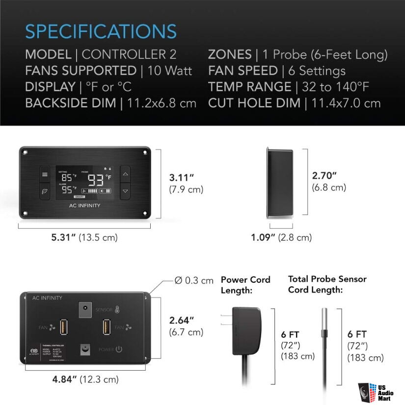AC Infinity AIRPLATE T8 Cooling Fan (pair) with Thermostat Control ...