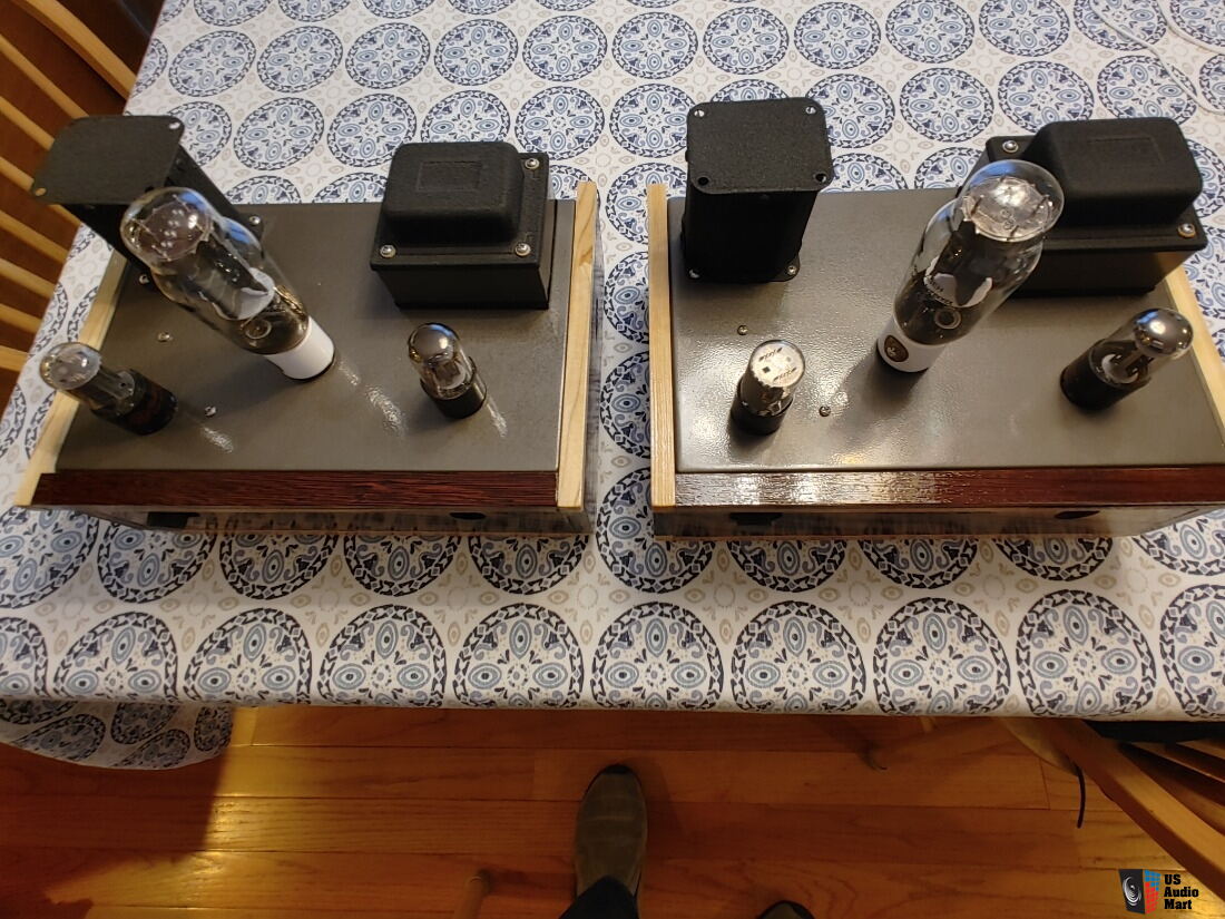 Alan Eaton 2A3 mono amplifiers in custom zebrawood/walnut chassis ...