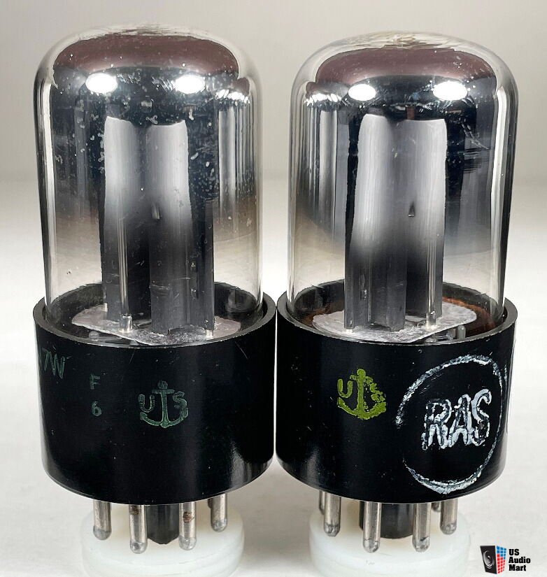 2 Sylvania JAN-CHS-6SN7W short bottle tubes TV7 & AT1000 tested strong ...