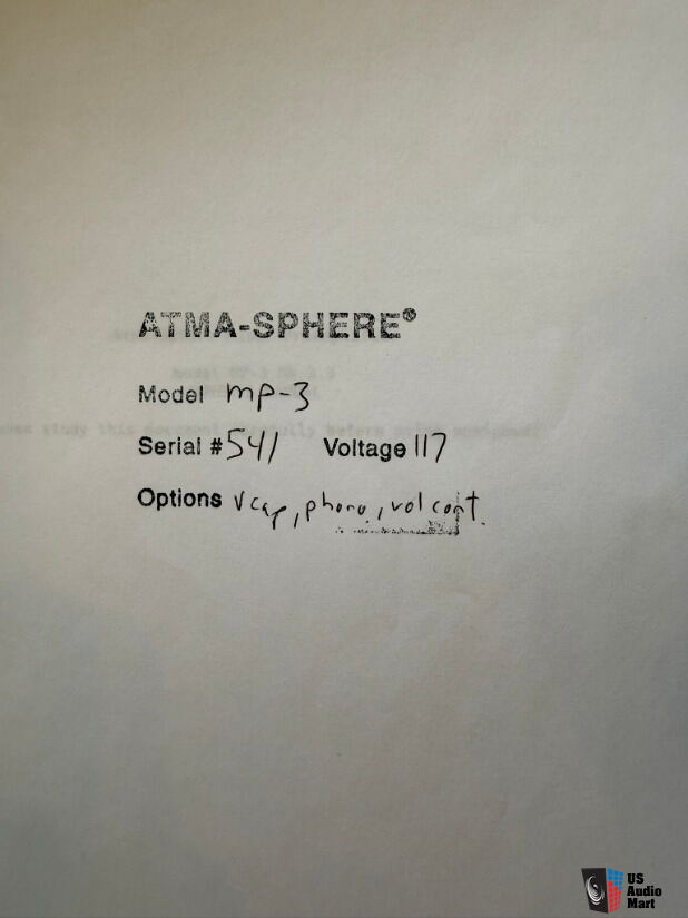 Atma-Sphere MP-3 MK3.3 with upgraded CAPS, Phono Input and Damping ...