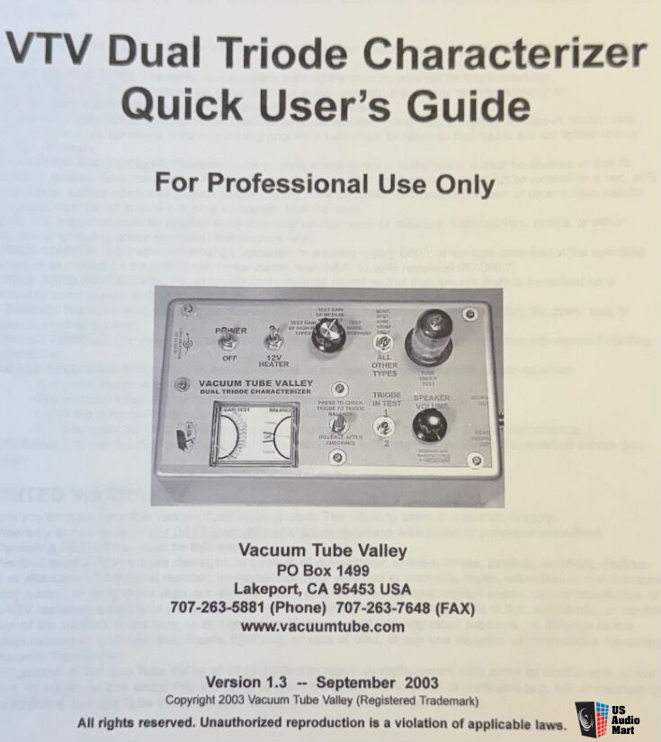 VTV (Vacuum Tube Valley) Dual Triode Characterizer / preamp tube tester ...