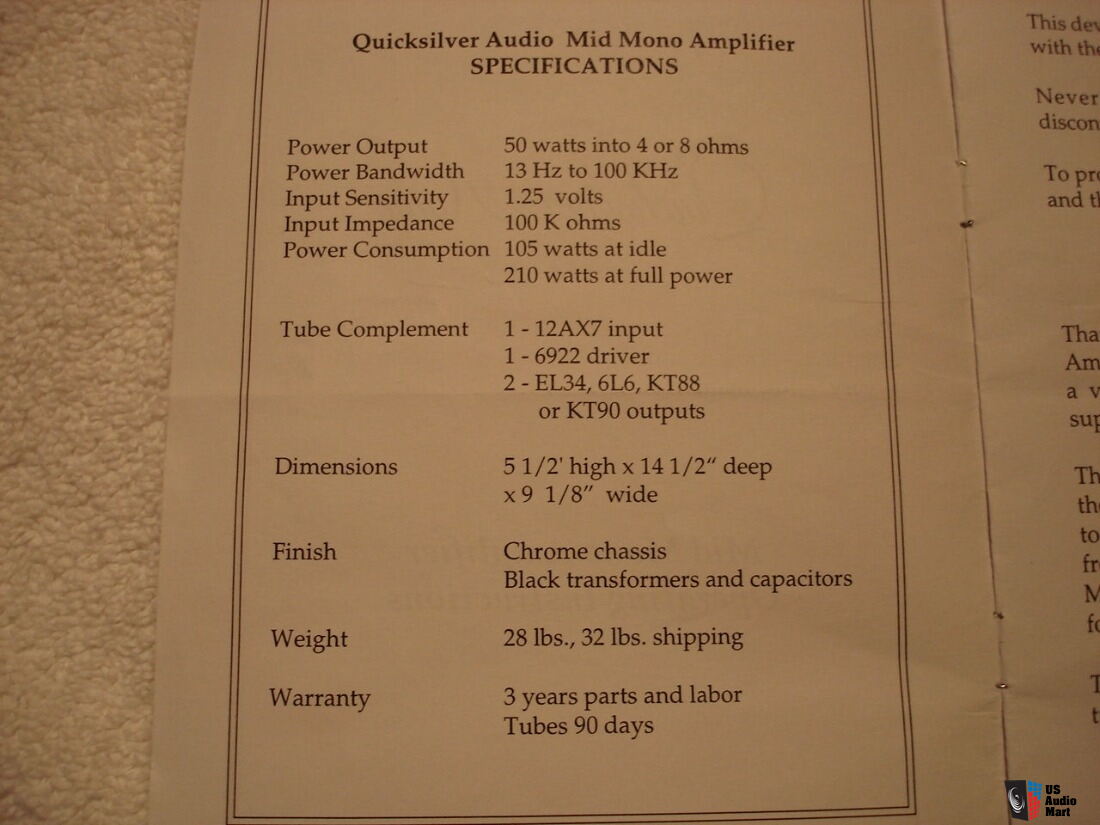 Quicksilver Audio Mid-Mono amplifiers, optional chrome chassis, new ...