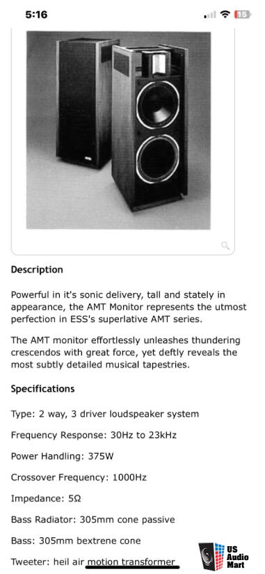 ESS AMT MONITOR one owner time capsule Photo #5616387 - US Audio Mart