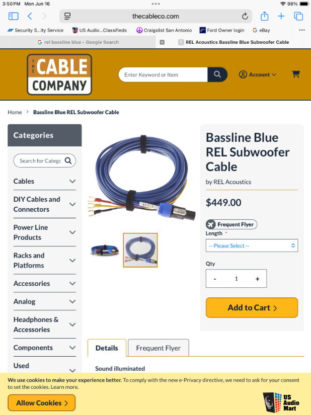 REL Carbon Special subwoofers with BassLine Blue cables Photo #5715641 ...