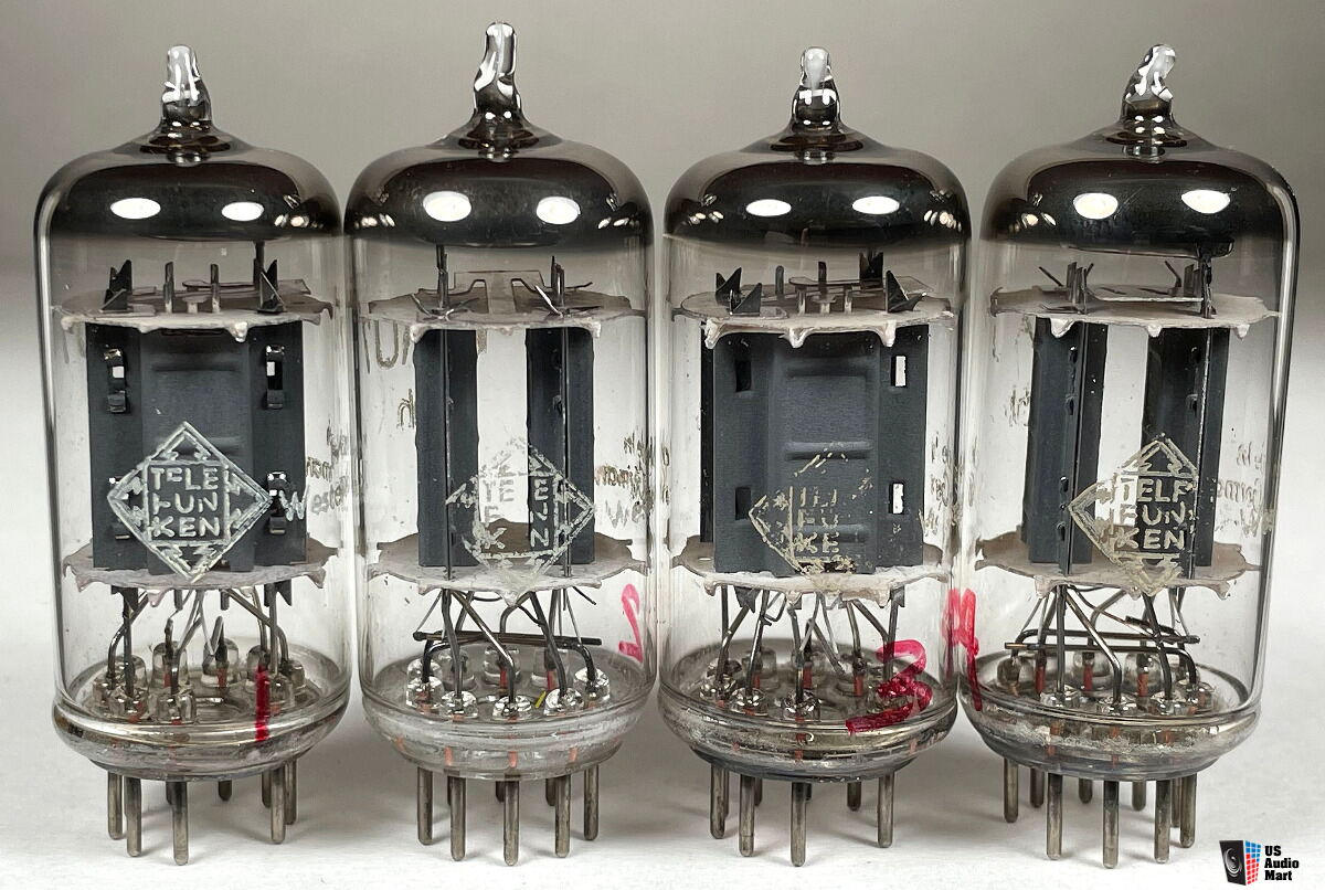 FOR SALE: 4 1956 Telefunken 12AU7 ECC82 Ribbed Plate Tubes TV7 & AT1000 ...