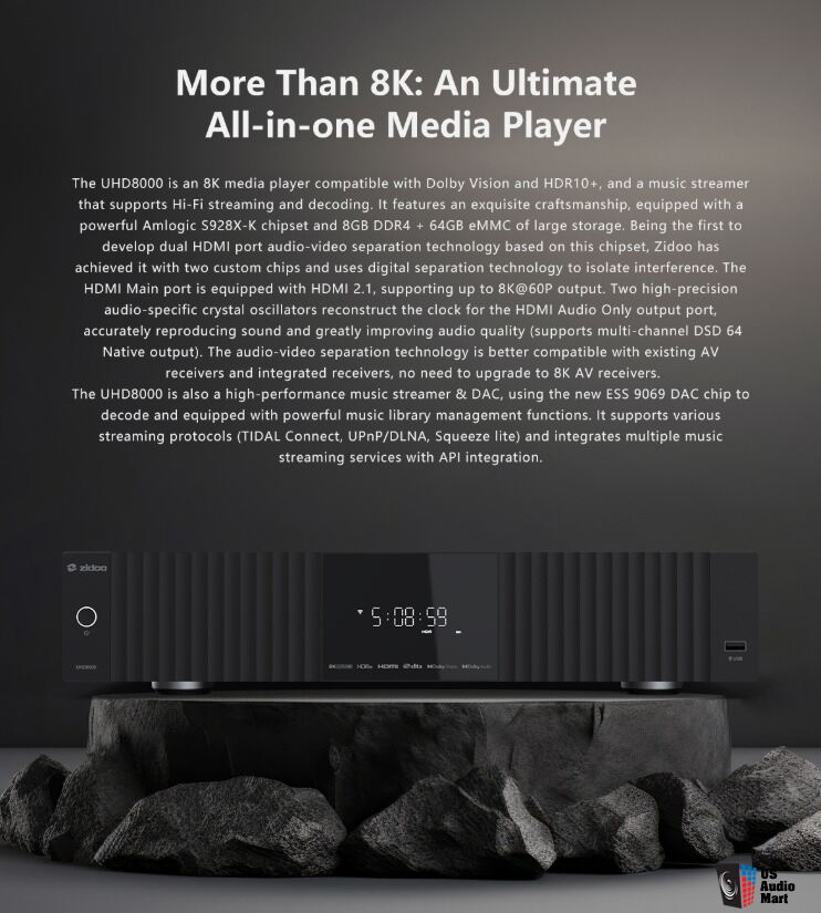 Zidoo UHD8000 - 8K Media Player All-in-one Hi-End ESS DAC - Open Box ...