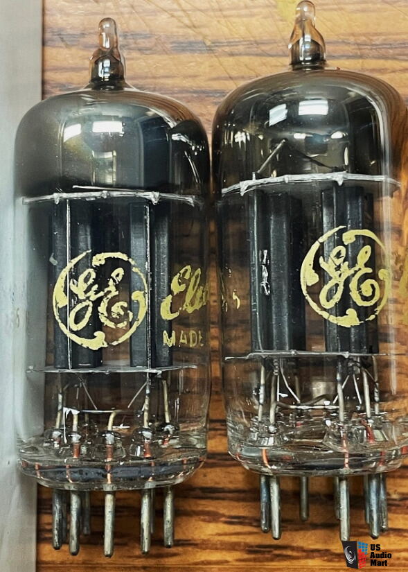 Close matched pair Lansdale GE long black plate [] getter 12au7 tubes ...