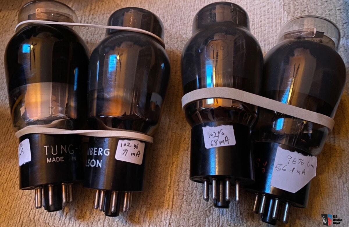 Quad of early smoked glass 6L6G output tubes - Amplitex matched pairs ...