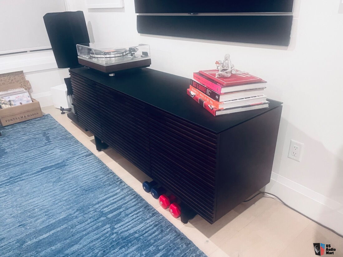 BDI Corridor 8177 Three opening Media Console Natural Walnut with glass ...
