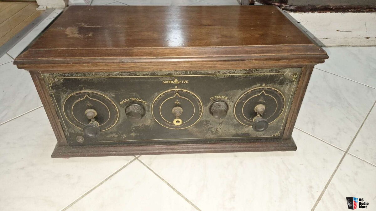 Apex Super Five Radio with wooden box and battery cable & fuse (No ...