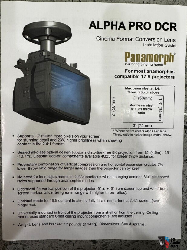 Panamorph Alpha Pro DCR Lens For Sale - US Audio Mart