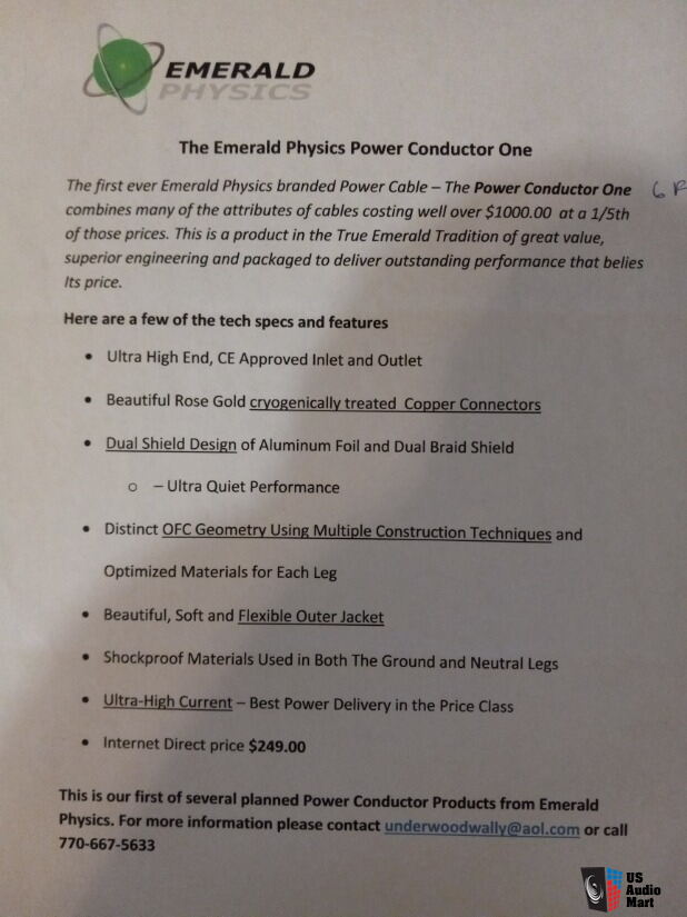 Emerald Physics Power Conductor One PC For Sale - US Audio Mart