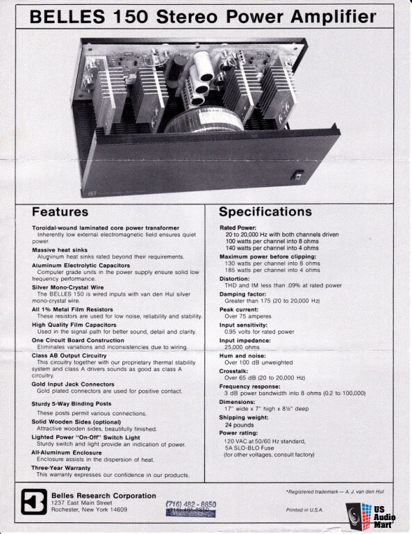 Belles Research Corp Belles 150 Stereo Power Amp Photo #643640 - US ...