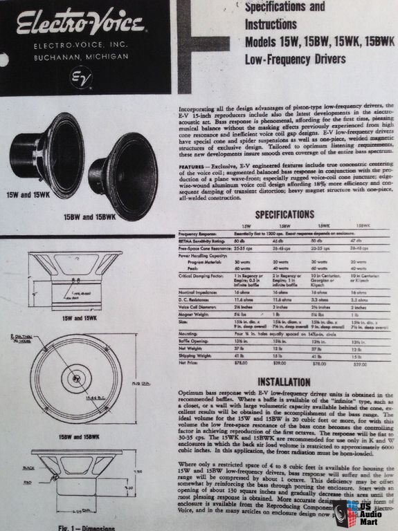 Electro-Voice Model 15WK 16 ohm Speaker Photo #890485 - US Audio Mart